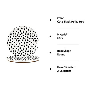 SXboxing Absorbent Car Cupholder Coaster 2 Pack,Ceramic Stone with a Finger Notch for Women & Lady,Cork Base Drink Coasters 2.56 Inch,Cute Auto Accessories Gifts - Cute Black Polka Dot