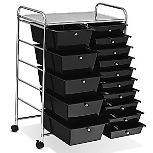 Recollections 15 Drawer Rolling Organizer Cart - Universal Rolling Cart and Organizer with Drawers for Office Multi-Use Storage (Black)