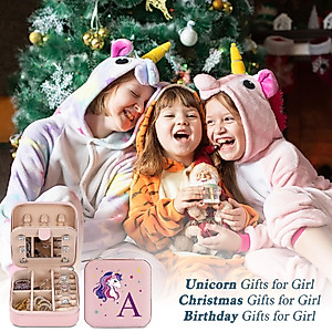 Parima Unicorn Gifts for Women - Unicorn Gift for 4-16 Year Old Girl |Christmas Birthday for Daughter Granddaughter Niece | Teenage Gift Idea | Cute Travel Jewelry Case Box - Letter A, Pink