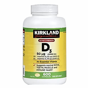 Kirkland Maximum Strength Vitamin D3 600 Softgels (Pack of 2)