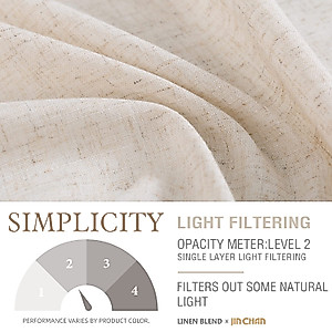 JINCHAN Linen Curtains for Living Room Beige Grommet Top Window Treatment Set for Bedroom 2 Panels 96 inches Long Crude