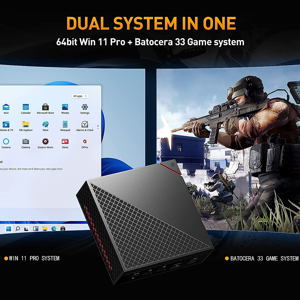 Kinhank Mini PC Game Box, Super Console X PC Chili Video Games Console Built in 120000+Games, AMD Ryzen 5 4500U, Win11Pro & Batocera 33 System in 1, 16G DDR4 RAM