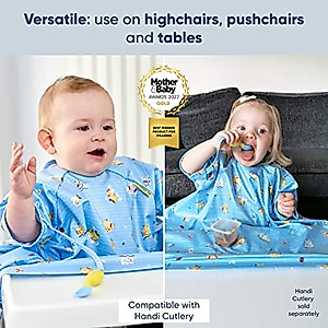 BIBaDO - Coverall Baby Feeding Bibs, Weaning Bib, Easy to Clean Baby Bibs for Eating, Adjustable High Chair Catch All Sleeved Bibs, Toddler Bib, Short Sleeve Feeding Bibs