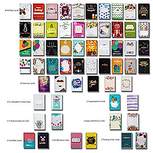 40 Unique Birthday Cards + 20 All Occasion Greeting Cards, Individually Packed Rose Gold Foil Large 5”x7” Thank You, Anniversary Cards, Simple Message Inside, Magnetic Box Variety Set w/Thick Envelope