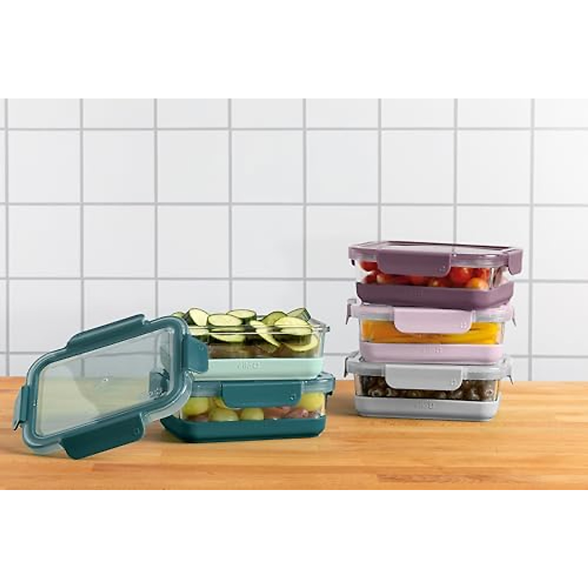 Ello Duraglass 10Pc Glass Meal Prep Container Set with Silicone Boot, Airtight Lids - BPA-Free, Dishwasher Safe
