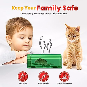 Utopia Home Humane Mouse Traps Indoor for Home (Pack of 4) - Green Reusable Mice Traps for House Indoor - Pet Safe Mouse Trap Easy to Set, Quick, Effective, & Safe Rodent Trap