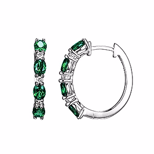 Amazon Essentials 0.12 cttw Lab Grown Diamond and Created Emerald 925 Sterling Silver Hoop Earrings (H-I Color, I1 Calarity) (previously Amazon Collection)