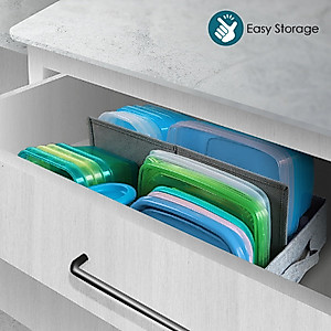 NAVILIS Lid Organizers Inside Cabinet - Food Storage Container Organizer Suitable For Large Containers - Lid Storage Organizer With 6 Adjustable Dividers