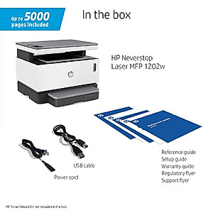 HP Neverstop Laser MFP 1202w Wireless Monochrome All-in-One Printer with cartridge-free toner tank, comes with up to 5,000 pages of toner in the box (5HG92A)