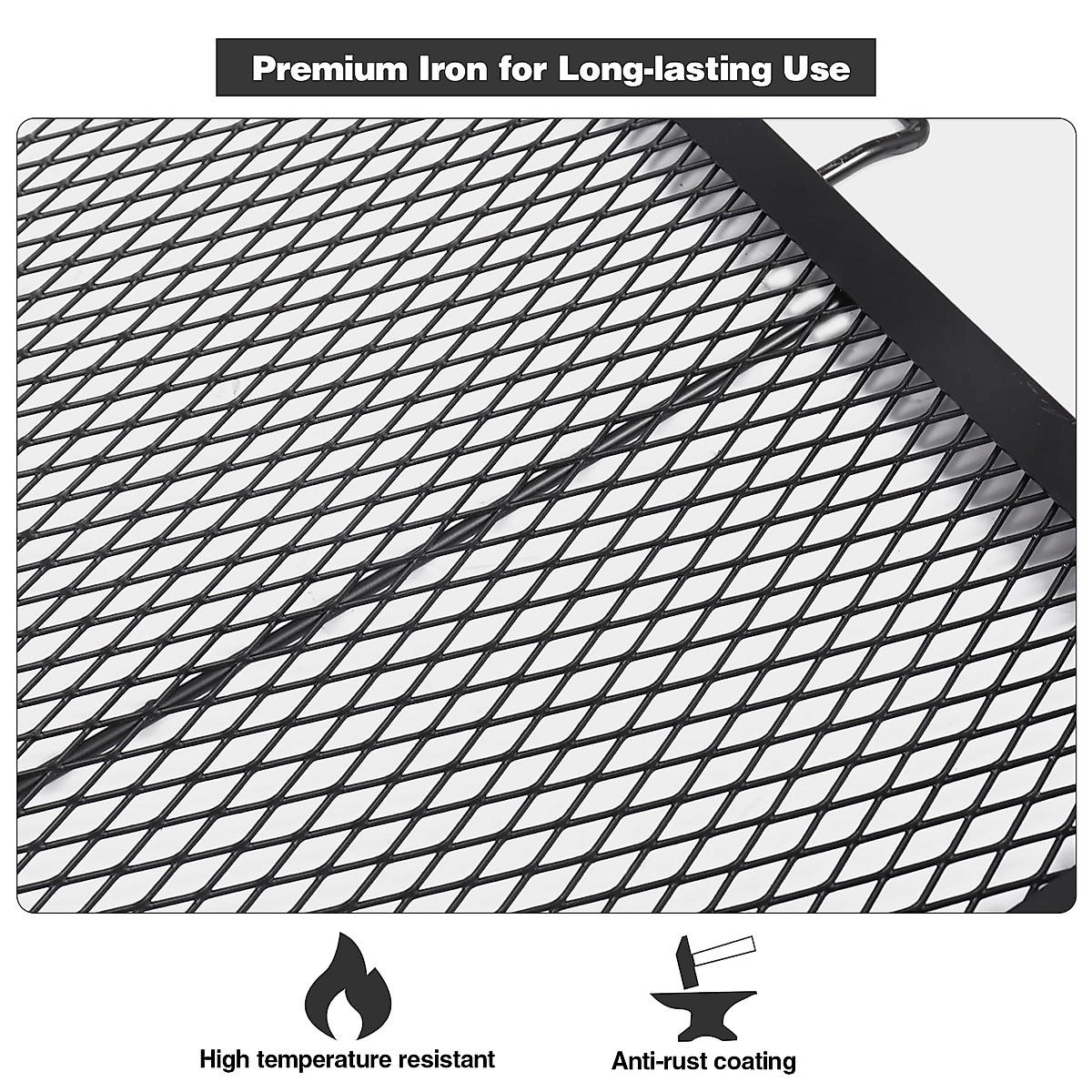 Lineslife Square Fire Pit Cooking Grill Grates, Folding Outdoor Campfire BBQ Grill Rack with Handles, Portable Outside Camping Gear Cookware and Accessory, 30 Inch