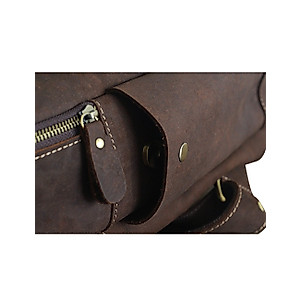 Zoulee Men's Leather Backpack Zipper Backpack Travel Backpack Dark Brown