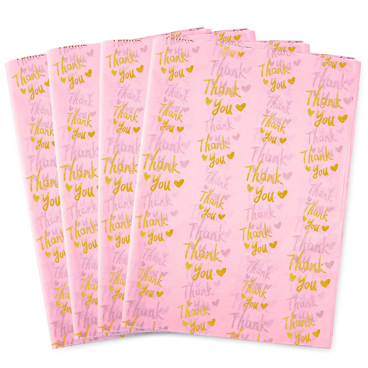 MR FIVE 100 Sheets Pink with Gold Thank You Tissue Paper Bulk,20" x 14",Pink Thank You Tissue Paper for Packaging,Gift Bags,Thank You Tissue for Weddings,Graduation,Birthday,Thanksgiving,Mother's Day