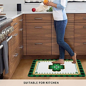 St. Patrick's Lucky Day Clovers Shamrock Doormat Rugs Outdoor/Indoor Green Green Buffalo Check Plaids Non-Slip Entrance Welcome Mat for Front Door/Bathroom/Kitchen/Bedroom/Patio/Entryway,18"x30",