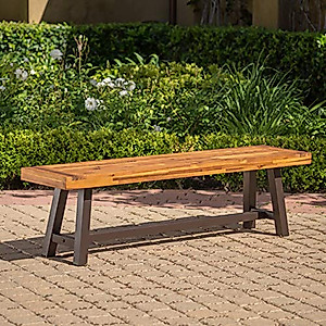 Christopher Knight Home Carlisle Outdoor Acacia Wood and Rustic Metal Bench, Sandblast Finish / Rustic Metal