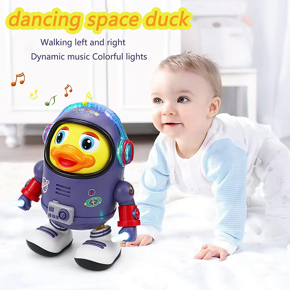 GFORI Baby Duck Toy Musical Interactive Duck Toy with Lights and Sounds, Space Elements Designed, Cute Dancing Space Duck Toy Playset, for Toddlers and Gift for Kids