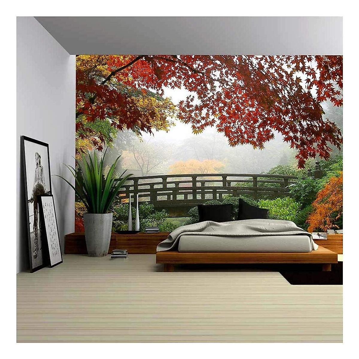 wall26 - Misty Fall Morning in Portland'S Japanese Gardens - Removable Wall Mural | Self-Adhesive Large Wallpaper - 100x144 inches