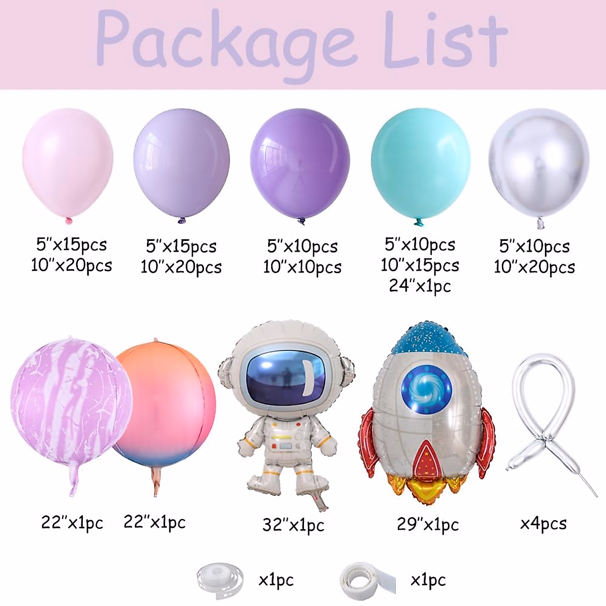Outer Space Balloon Garland Arch Kit 154Pcs Pink and Purple Latex Balloons with Astronaut,Planet,Rokect Balloons for Universe UFO Outer Space Birthday Party Decorations