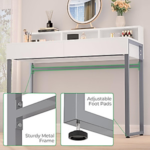 GreenForest Vanity Desk with 2 Drawers, White Makeup Desk with 3 Storage Spaces, 31.5 inch Small Desk with Silver Metal Legs, Modern Home Office Desk for Kids, Bedroom (No Mirror)