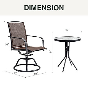 3 Pieces Outdoor Furniture, Patio Table and Chairs, Bar Stools Set of 3 Swivel Outdoor Chairs, Bar Height Patio Table & Chairs Set Furniture Patio All Weather Outdoor Patio Furniture (Brown)