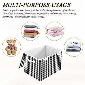 Kigai White Black Plaid Collapsible Storage Box, Oxford cloth Storage Bin with Flip Lids and Hadle, Stackable Storage Organizer for Bedroom Closet Living Room, 16.5"x12.6"x11.8"