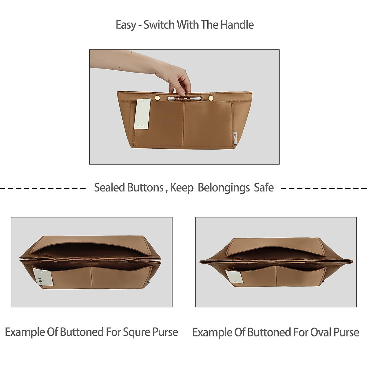 ZTUJO Purse Organizer Insert For Handbag & Tote Shaper,Tote Bag Organizer Insert For Speedy Neverful, 6 Sizes(Small, Silky Brown)