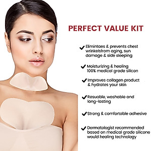 Upgrade Chest Wrinkle Pads – Decollete Anti Wrinkle Chest Neck Pads - Set of 2 Silicone Chest Pad and 1 Anti Wrinkle Neck Pad - Reusable and Washable Wrinkle Patches for Wrinkles Treatment