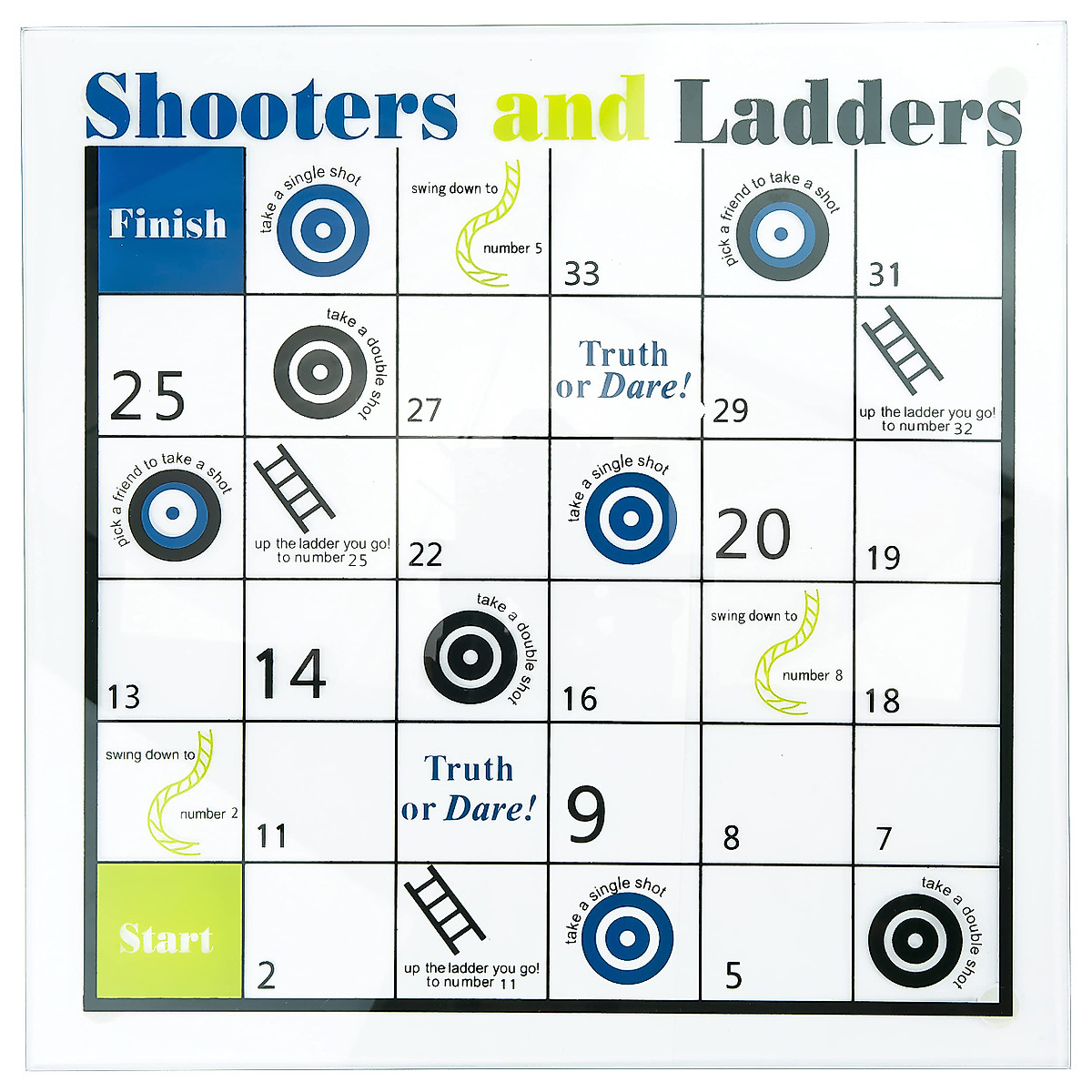 Fairly Odd Novelties Shooters & Ladders Drinking Fun Shot Glasses Party Game Gift, 7 Piece Set, Clear