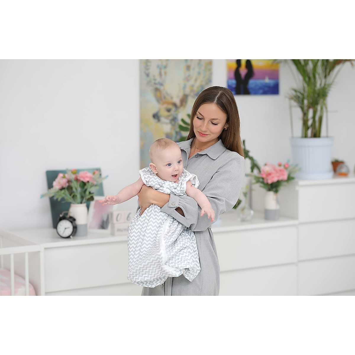 Baby Sleeping Bag Sack – Infant Sleeping Bags - Pure Cotton Wearable Blanket Baby Sleep Bag – Unisex Zip Up Baby Bag for Boys and Girls (Grey Clouds, 6-12 Months)