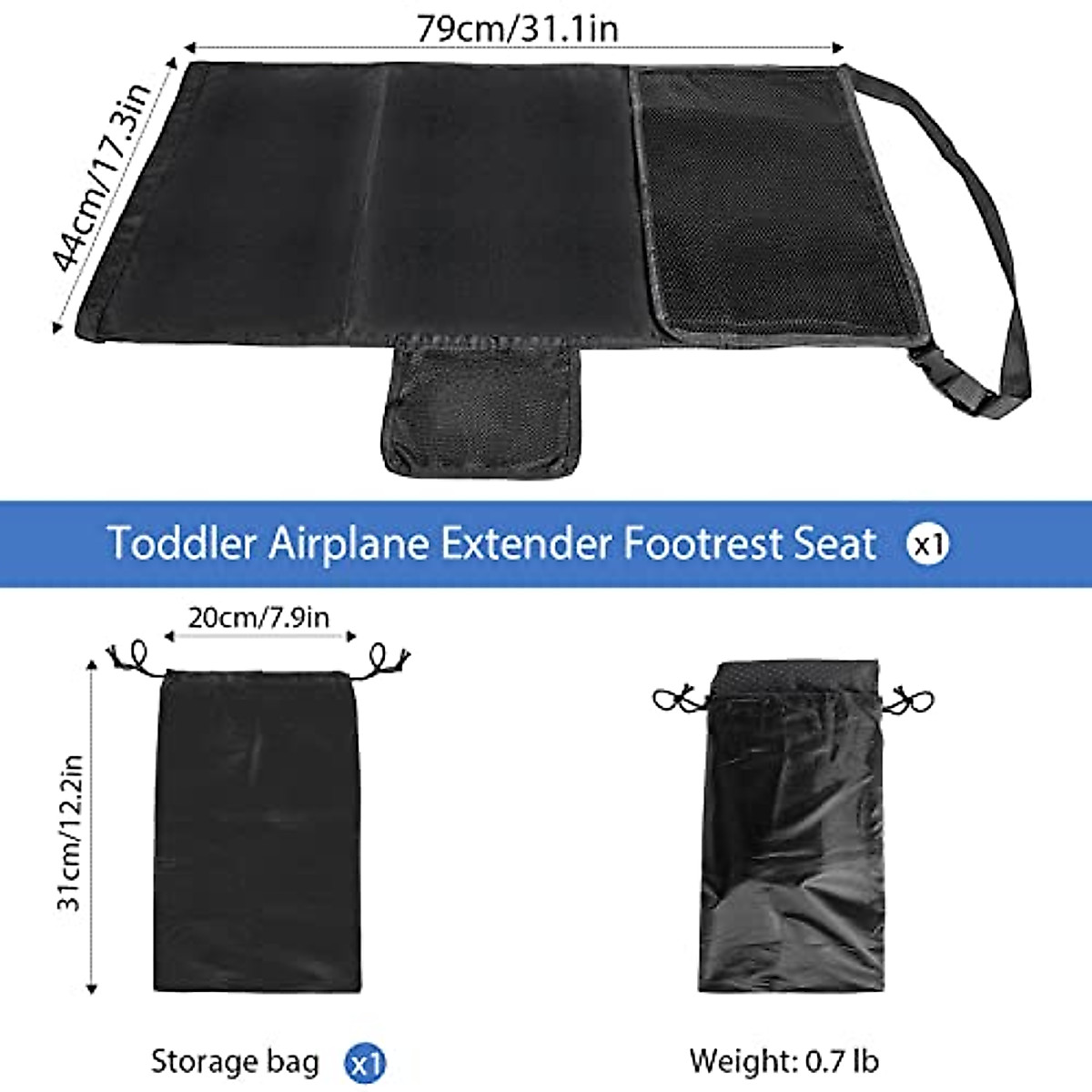 AceList Toddler Airplane Bed - Portable Airplane Seat Extender for Kids with Storage Bag & Mesh Pocket - Baby Travel Essential Footrest - Airplane Must Haves for Toddlers, 17 * 31''