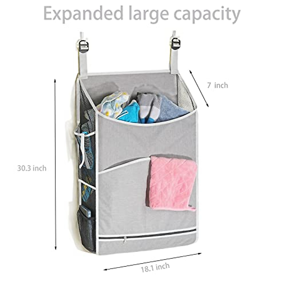 Hanging Laundry Hamper Bag Large Opening Large Capacity Expandable Multi-Pocket Over The Door Laundry Hamper Equipped With A Freely Adjustable Height Hook Hanging Laundry Bag For Clothes Storage