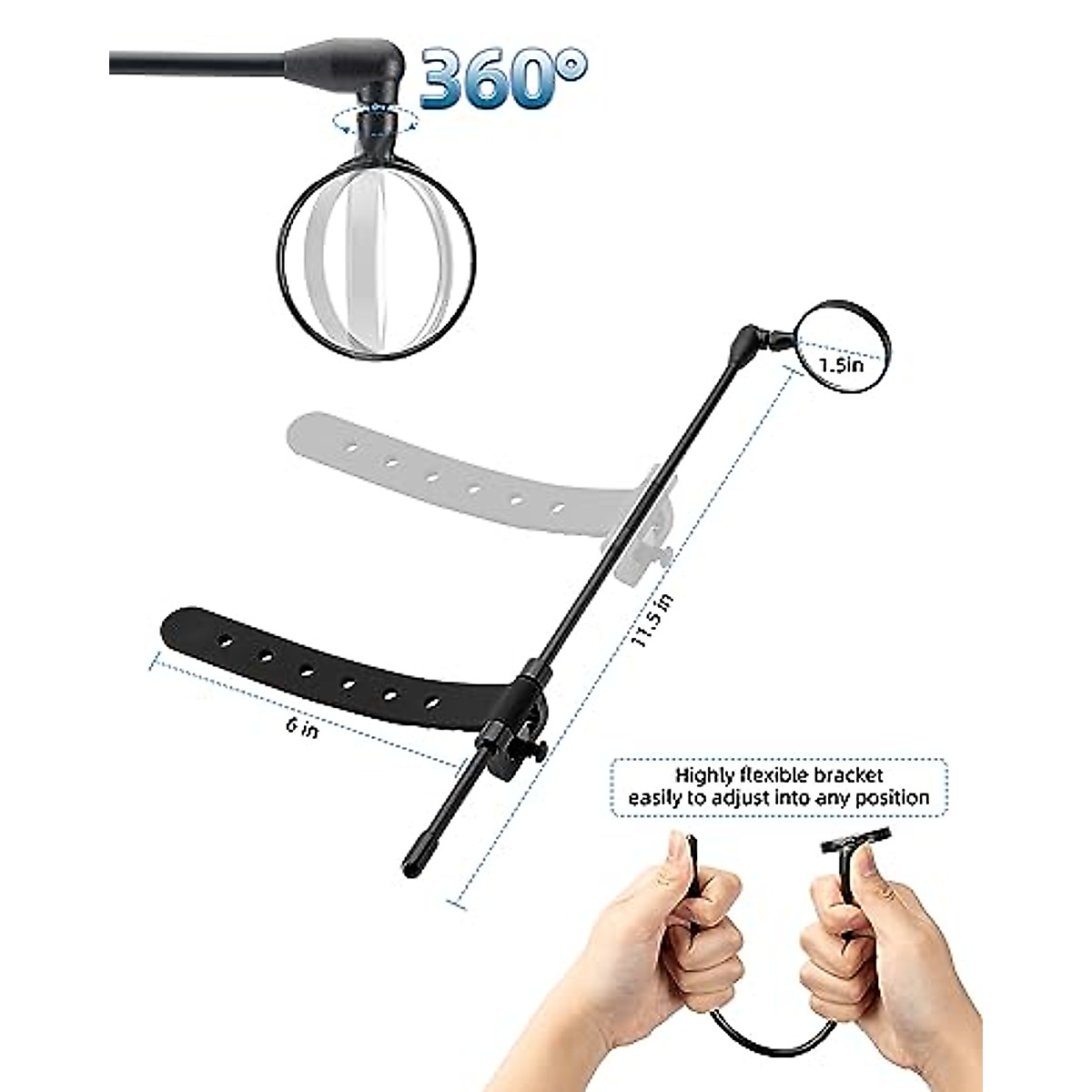 ROCKBROS Bike Helmet Mirror, Aluminum Alloy Moldable Frame, Detachable Fixing Way, Cycling Mirror Fit 90% Bicycle Helmet, Lightweight, Bike Accessories