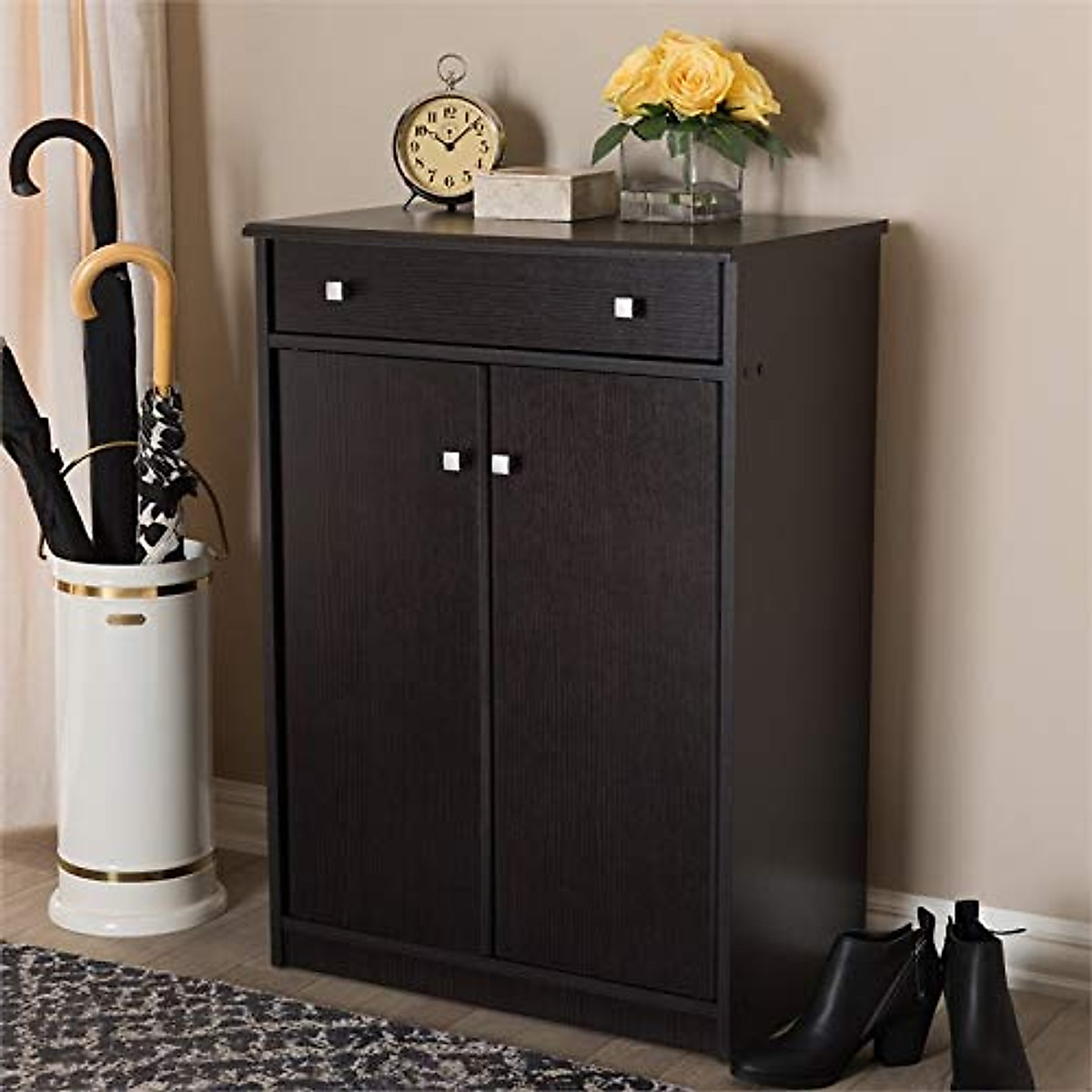 BOWERY HILL Contemporary Wooden Shoe Cabinet in Wenge Brown