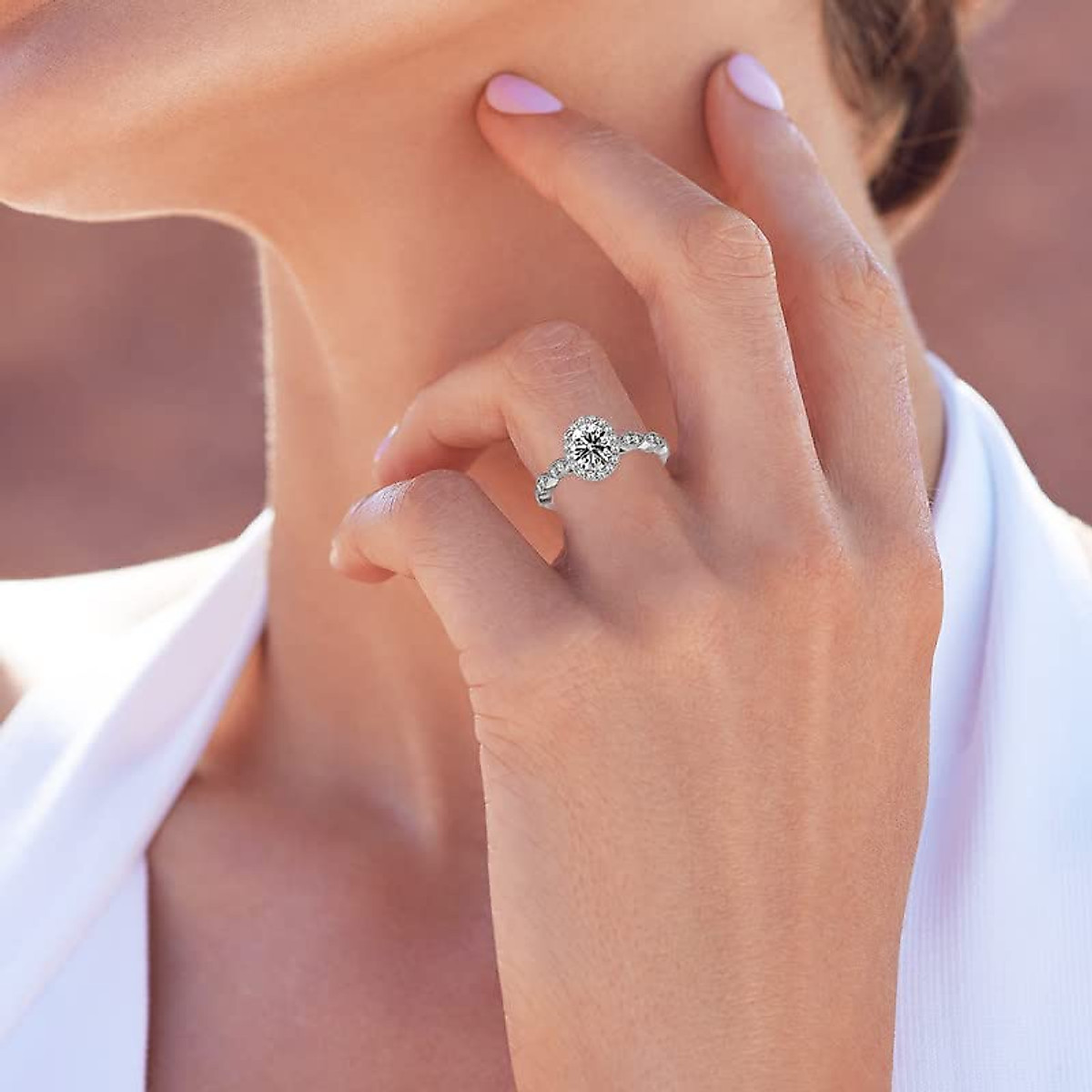 Vintage Oval Engagement Rings for Women White Gold 1-1/3 Carat(ctw) Moissanite Engagement Rings Platinum Plated Silver 10K 14K 18K Gold Wedding Anniversary Promise Rings with Text Engraving(18K Gold)