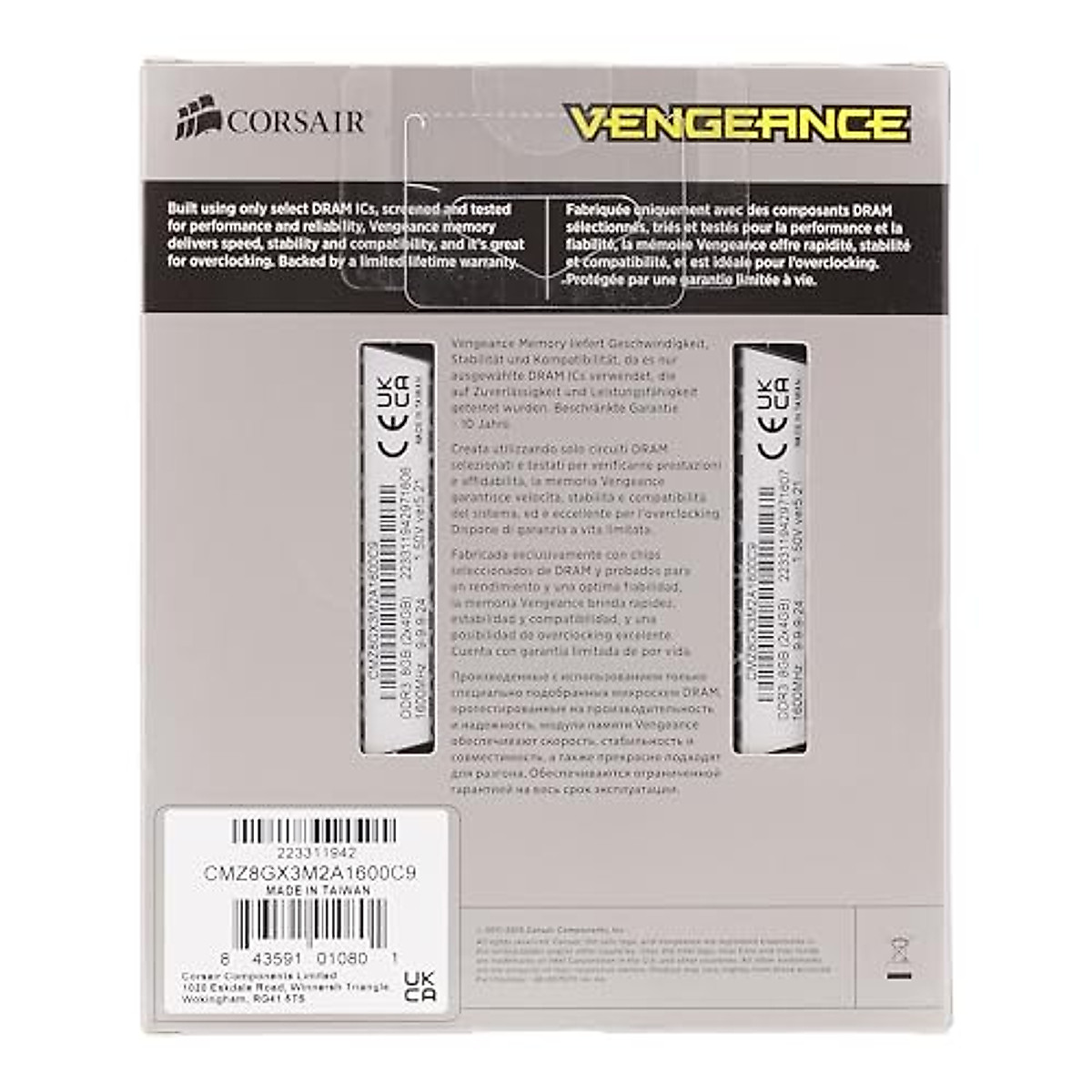 Corsair Vengeance 8 GB (2 x 4 GB) DDR3 1600 MHz PC3 12800 240-Pin DDR3 Dual Channel Memory Kit 1.5V (CMZ8GX3M2A1600C9)