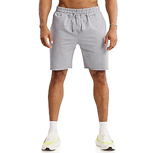 Ouber Men's 7'' Gym Workout Sweat Shorts Bodybuilding Running Training Jogging Shorts Grey,L
