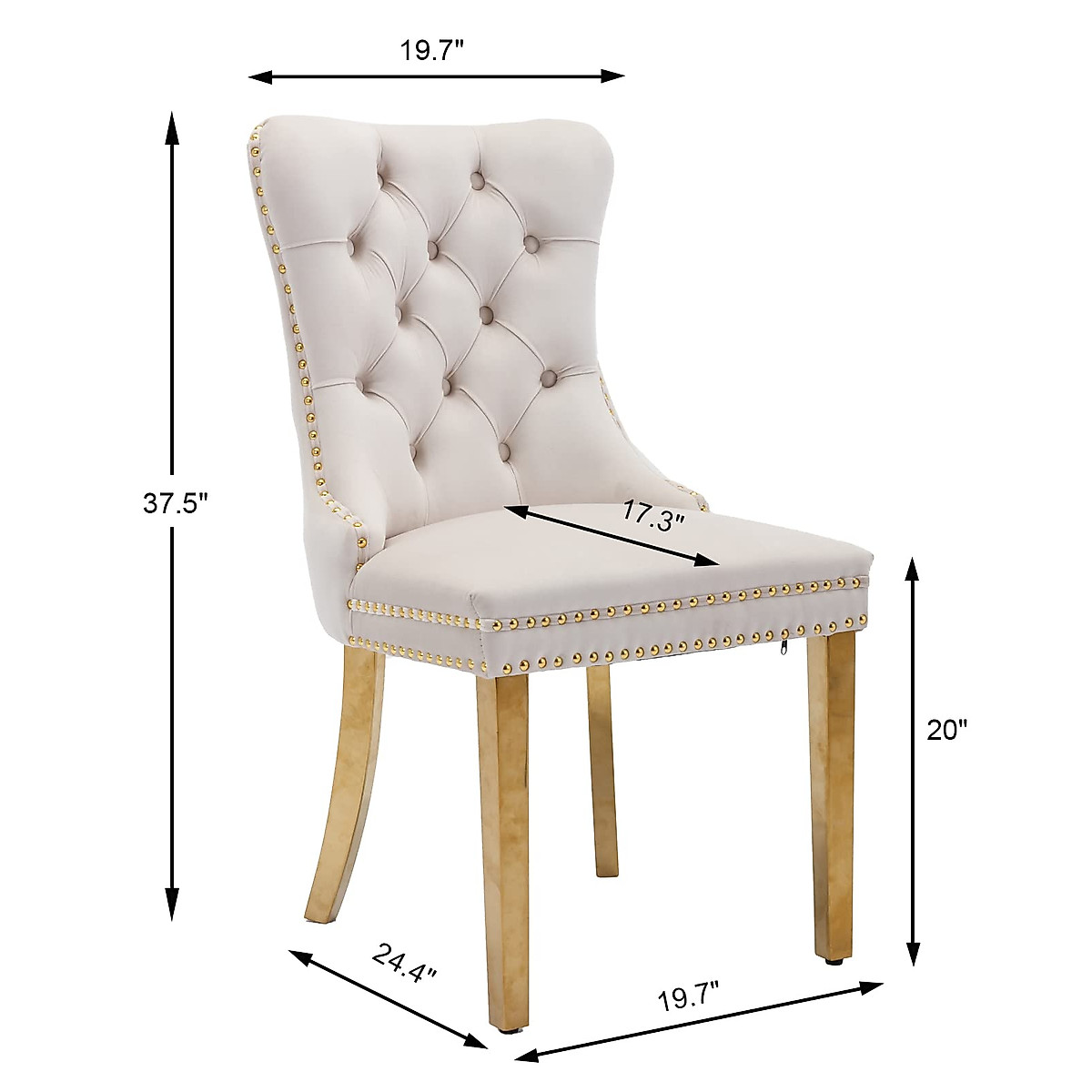 Shenyon Beige Velvet Dining Chairs Set of 6, Upholstered Dining Room Chairs with Back Ring Pull Trim and Golden Stainless Steel Legs,Modern Kitchen Chairs for Dining Room,Living Room,Kitchen(Beige)