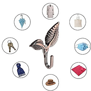AKOAK Pack of 2, Metal Leaf Shape Wall Decoration Hook, Retro Curtain Door Wall Hat Hook, Can Hang Coat, Scarf, Bag, Key (Red Bronze)