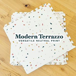 New! 4' x 6' Baby & Child Play Mat - Modern Terrazzo Design - Extra-Thick - Seamless Edges Playmat - Neutral Cream Color - 100% Non-Toxic Kids Extra Large Play Mat | Simply Tots Brand