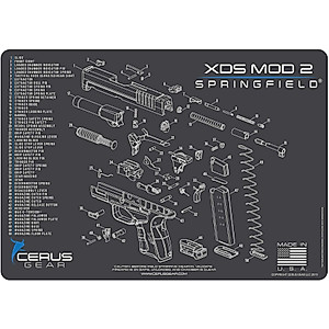 Springfield Armory XDs Mod 2 5 PC EDOG Cerus Schematic Exploded View Heavy Duty Pistol Cleaning 12x17 Padded Gun-Work Surface Protector Mat Solvent & Oil Resistant, 3 PC Cleaning Essentials & Clenzoil