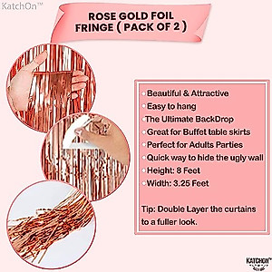 KatchOn, Rose Gold Fringe Curtain - XtraLarge 3.2x8 Feet, Pack of 2 | Rose Gold Backdrop for Bachelorette Party Decorations, Rose Gold Party Decor | Rose Gold Streamers, Rose Gold Birthday Decorations
