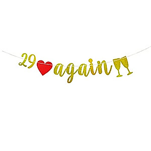 29 Again Banner for Women Or Men 30TH Birthday Anniversary Party Decorations Pre-Strung Funny Gold Glitter Paper Banner Gold yujiaonly