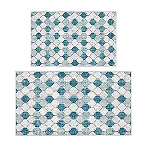 Sussex Home Non Skid Washable Kitchen Runner Rugs Set of 2 - Ultra-Thin Lattice Area Rugs for Laundry Room, Entryway, Bathroom - Multipurpose Set of 44 x 24 and 31.5 x 20 Inches Floor Mats