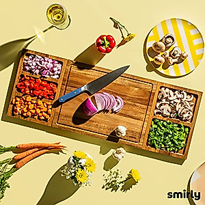 SMIRLY Acacia Wood Cutting Board Set - Wooden Cutting Boards for Kitchen, Chopping Board Set - Kitchen Cutting Board with Storage - Wood Cutting Boards for Kitchen, Large Meal Prep Cutting Board