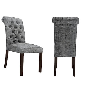 Augensternchen Dining Chair, Dining Room Upholstered Chair with Tufted Back and Solid Wood Legs, for Home Kitchen and Restaurant, Soft Beige Linen Material, Set of 2 (Gray)