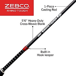 Zebco Rhino Tough Casting Fishing Rod, 5-Foot 6-Inch 1-Piece Heavy-Duty Cross-Weave Fishing Pole, Comfortable EVA Rod Handle, Heavy-Duty Guides, Stainless Steel D-Frame Tip Guide, Medium Power, Black
