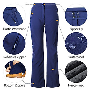 Outdoor Ventures Women's Sleek Waterproof Softshell Fleece Lined Ski Snow Insulated High Rise Hiking Pants with Bottom Zipper