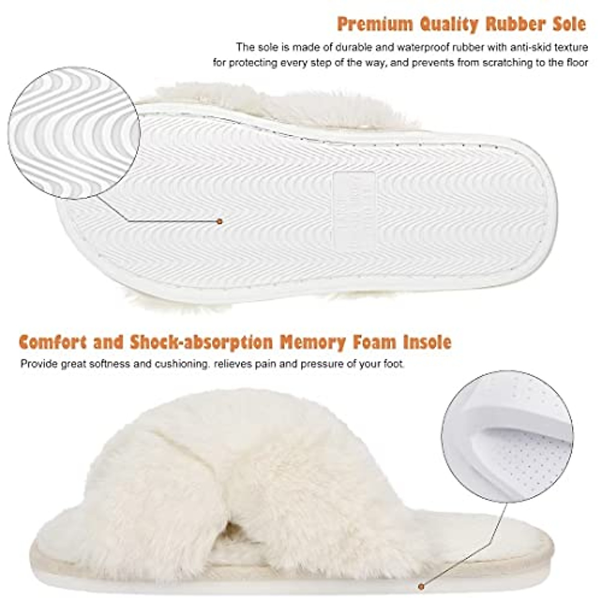 DOIOWN Women's Fuzzy Beige Slippers Memory Foam Cute House Slippers Plush Fluffy Furry Open Toe Home Shoes Bridal Bridesmaid Gifts for Wedding (Size 9-10)