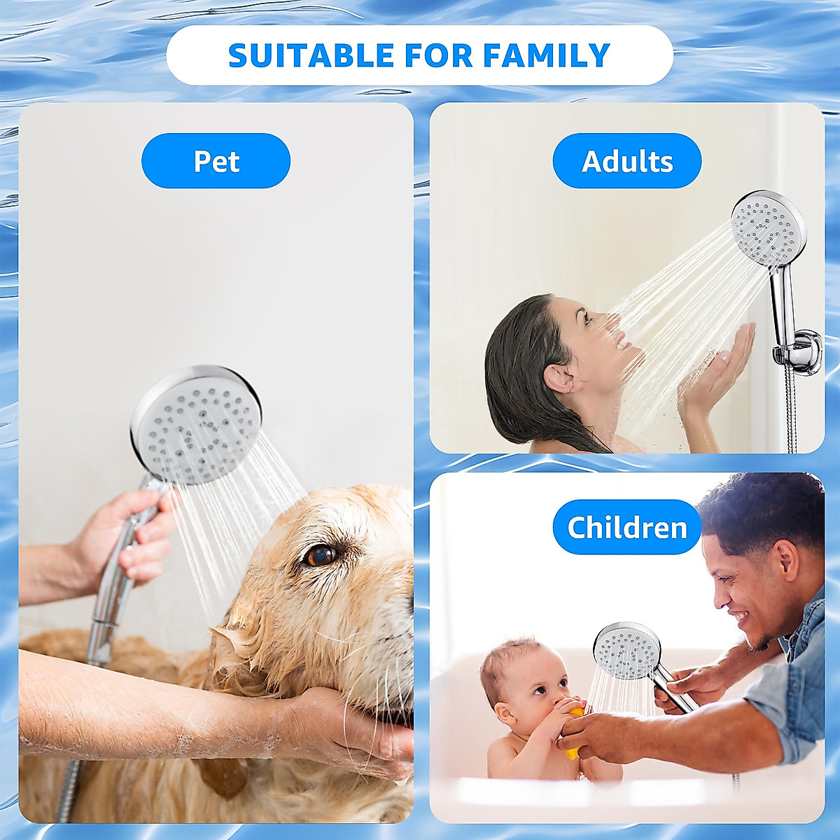 WaterSong Shower Head with Handheld, 3 Spray Mode High Pressure Handheld Shower Head with 79" Extra Long Stainless Steel Hose & Adjustable Bracket, Brushed Nickel