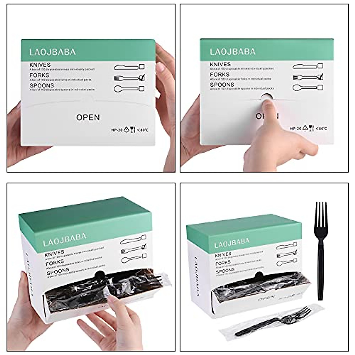Laojbaba Plastic Fork Disposable Individually Packaged Forks Black 7-Inch Commercial Take Away Forks,Super Hard Mass Heavy Individually Wrapped Forks 100 PCS