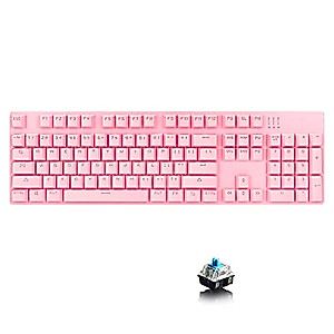 Lomiluskr JXZJ Pink Wired Mechanical Keyboard with White Backlit, 22 Lighting Effects, 104 Keys Anti-Ghosting Gaming Keyboard (Pink, Blue Switch)